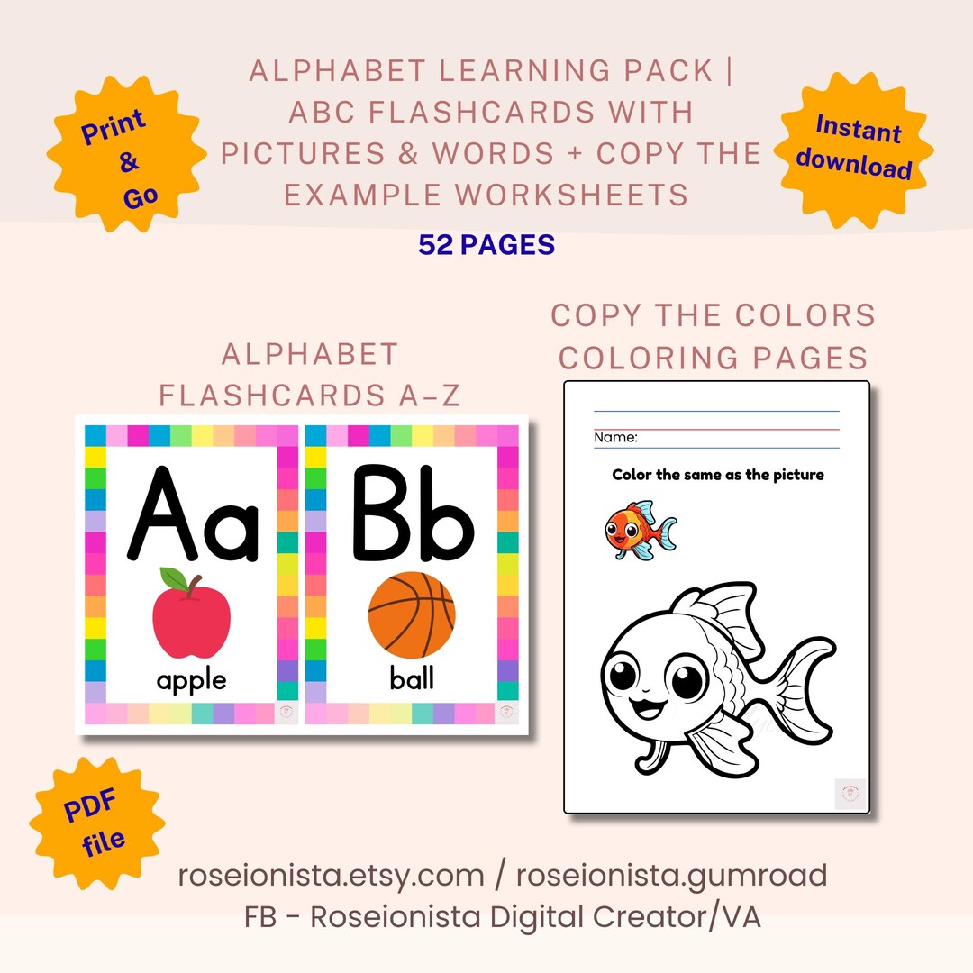 Alphabet Learning Pack | ABC Flashcards With Pictures & Words + Copy ...