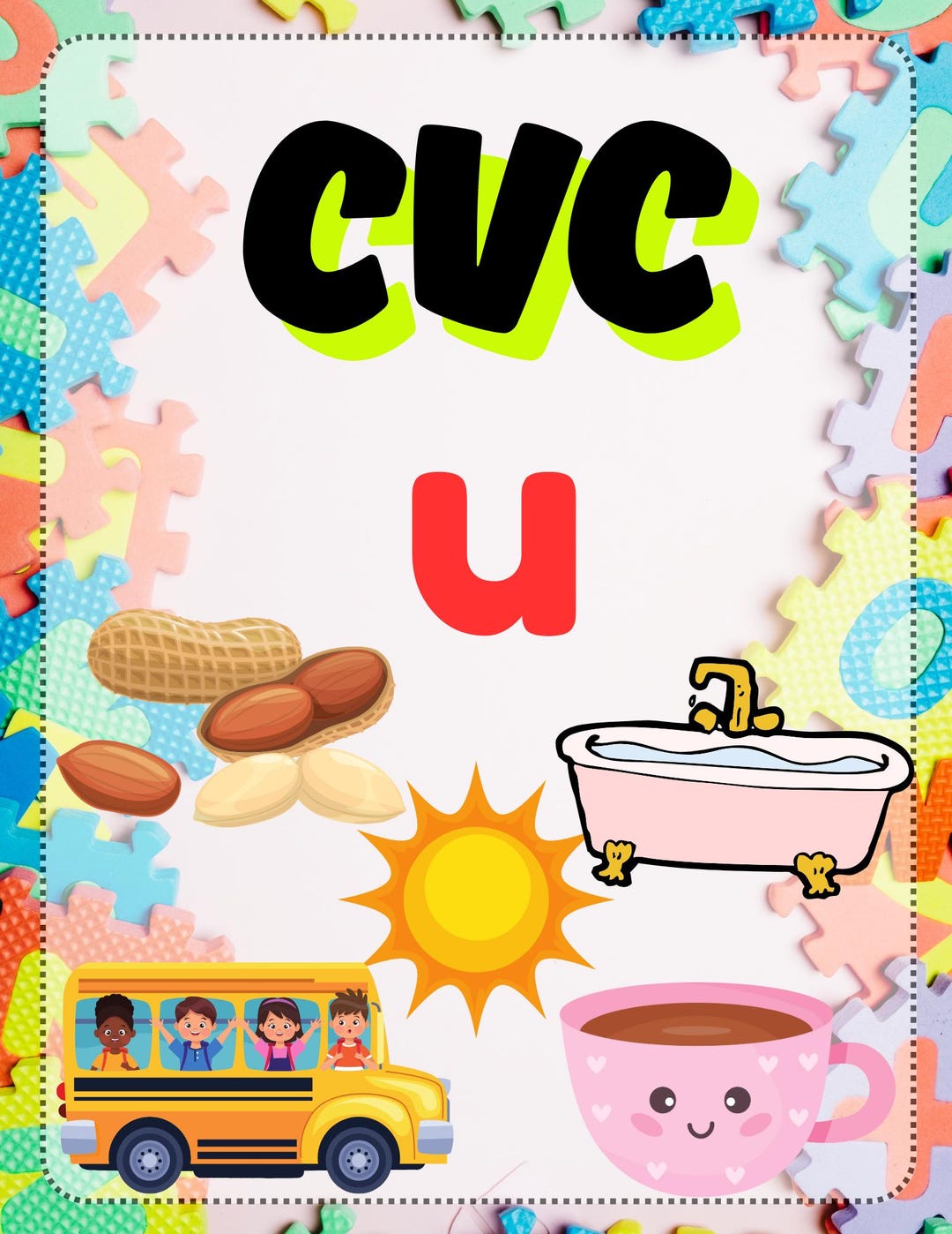 A4 Sizes Printable CVC Short U in Colorful Photos and Words - Etsy