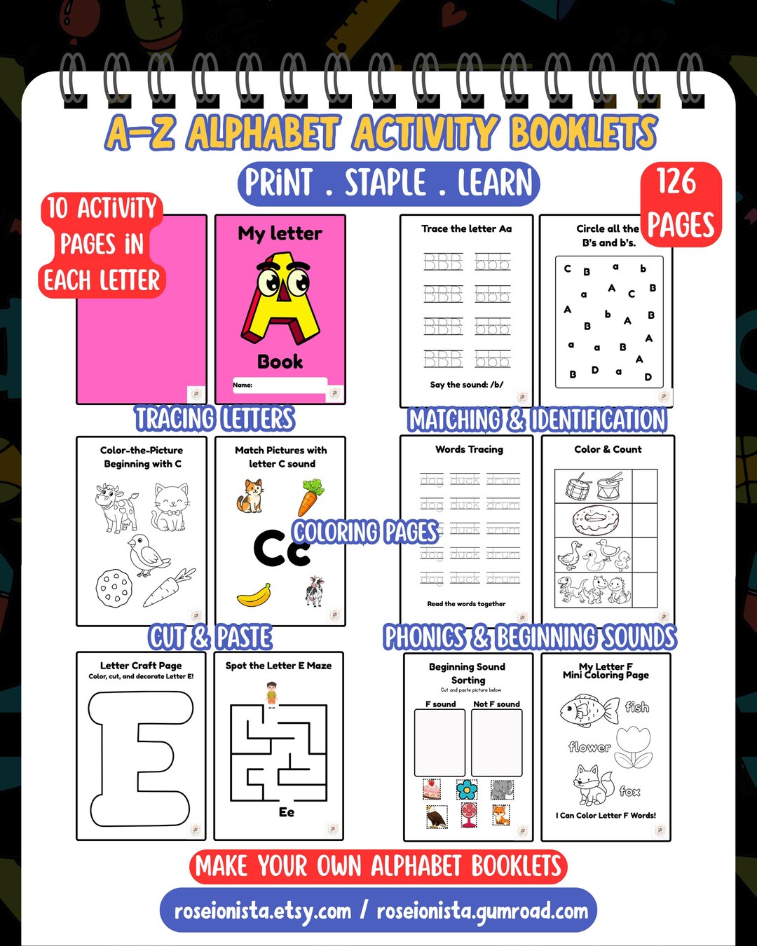 Alphabet Booklets Print & Make Your Own /10 Fun Activity Pages in Each ...