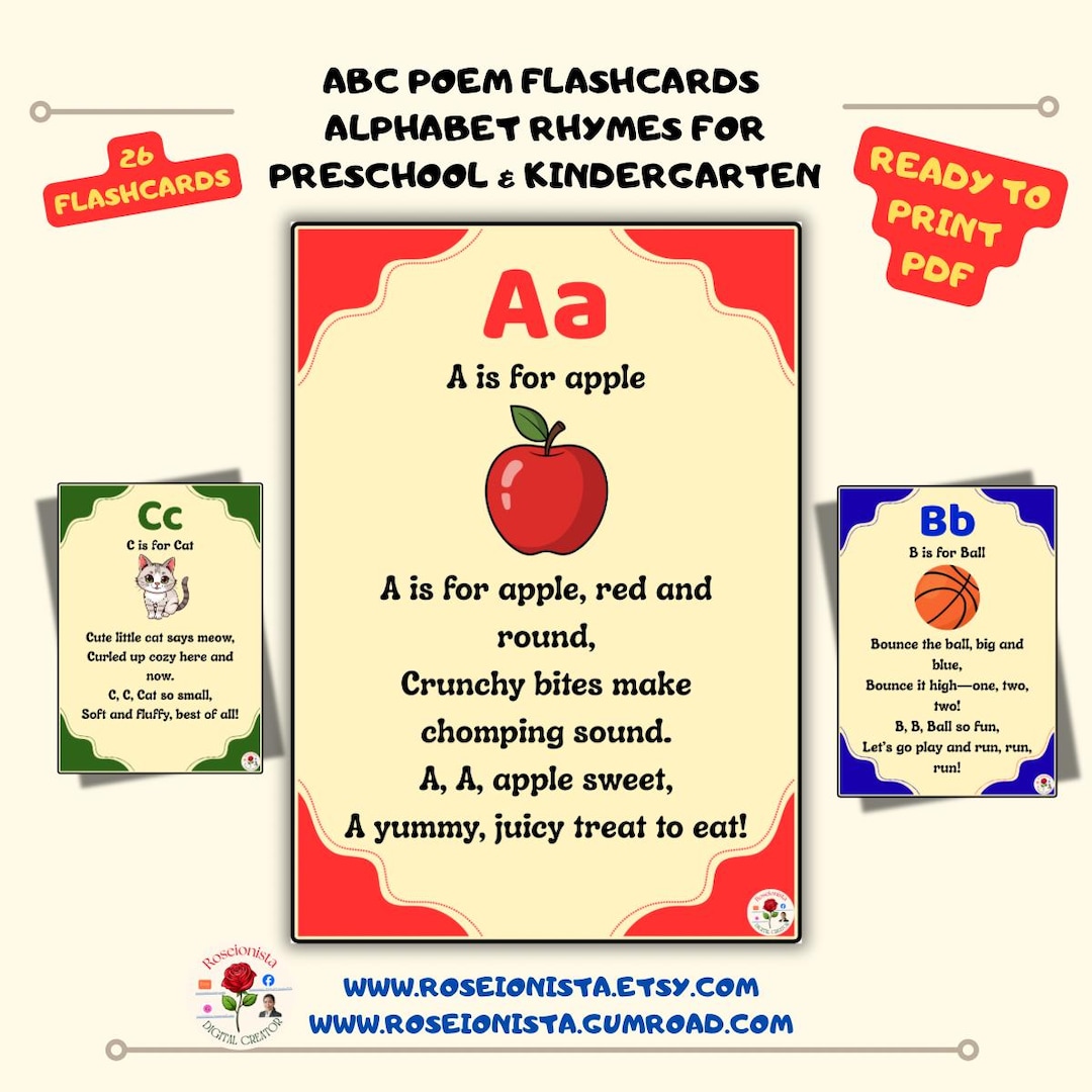 ABC Poem Flashcards for Kids | Fun Learning Tools - Etsy UK