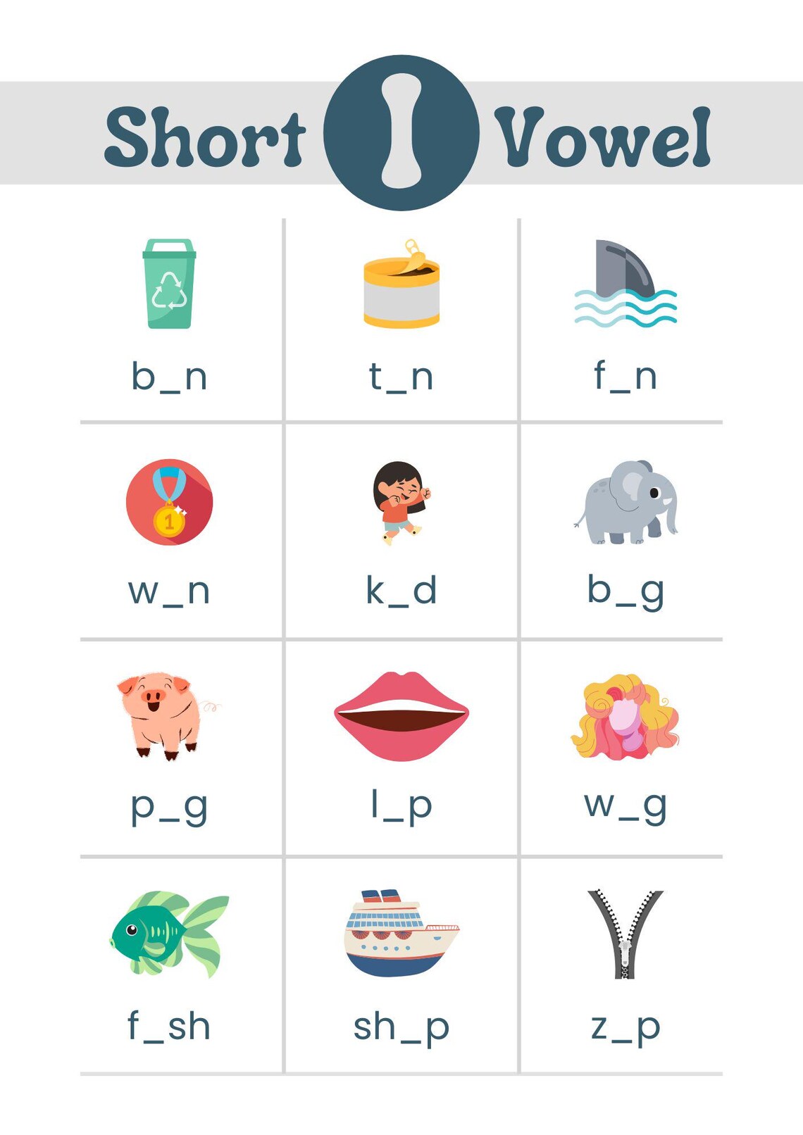 Short AEIOU Vowel Early Literacy English Worksheet in Illustrative ...