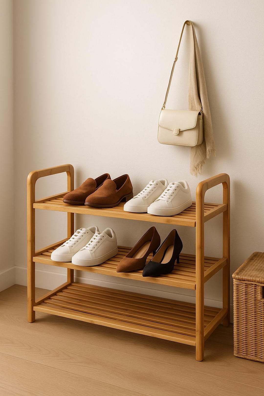 Alicante Bamboo Shoe Rack, 3-tier Natural Shoe Organizer, Minimalist ...