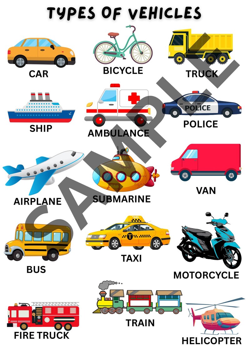 Printable Digital Resources, Types of Vehicles Chart, Transportation ...