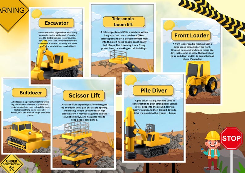 Construction Vehicles Flash Cards | 16 Printable Cards for Kids ...