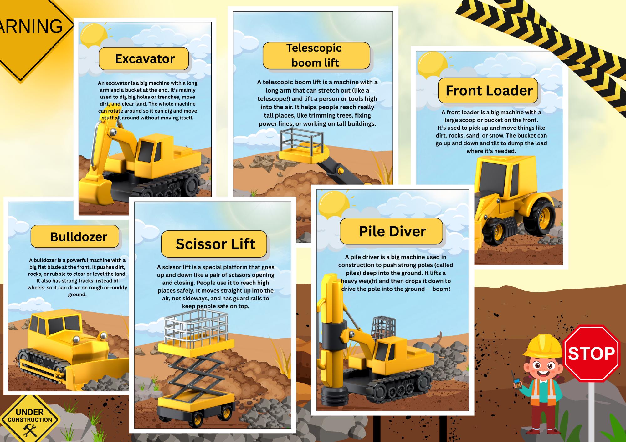 Construction Vehicles Flash Cards | 16 Printable Cards for Kids | Colorful Educational Resource ...