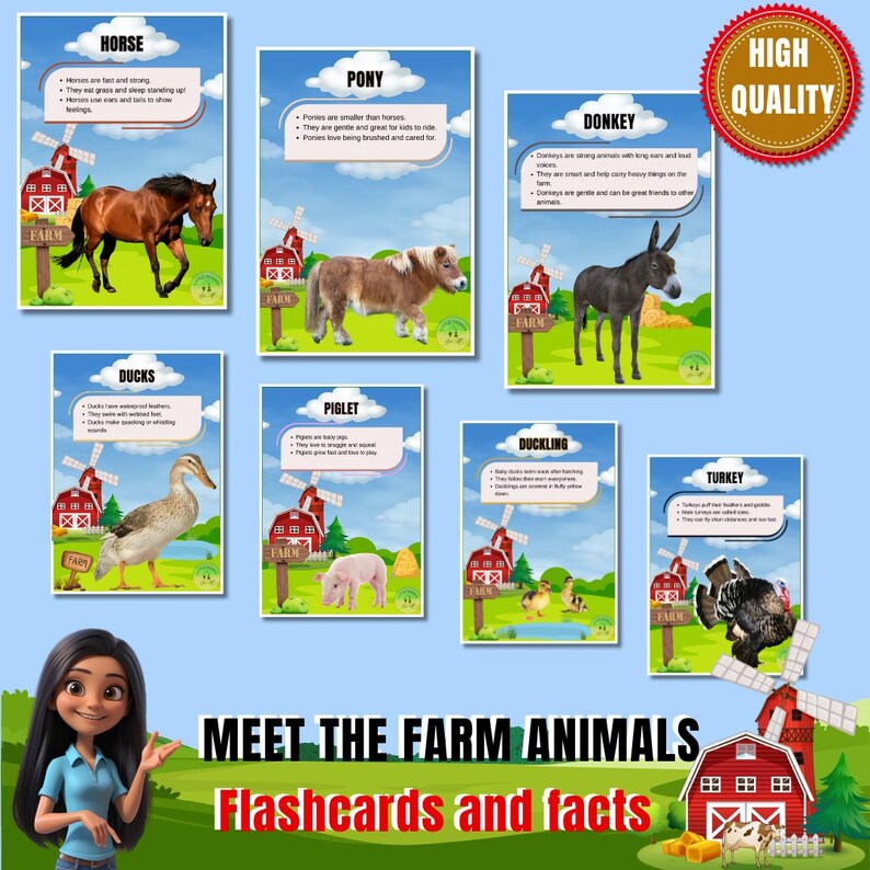 20 Farm Animal Flashcards With Fun Facts – Educational & Printable ...