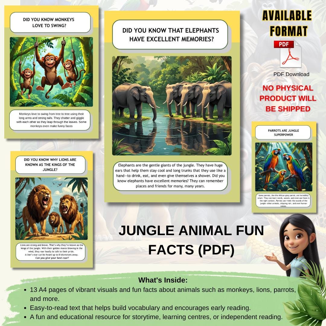 Jungle Animals Fun Facts: Educational Story for Kids (PDF) - Etsy