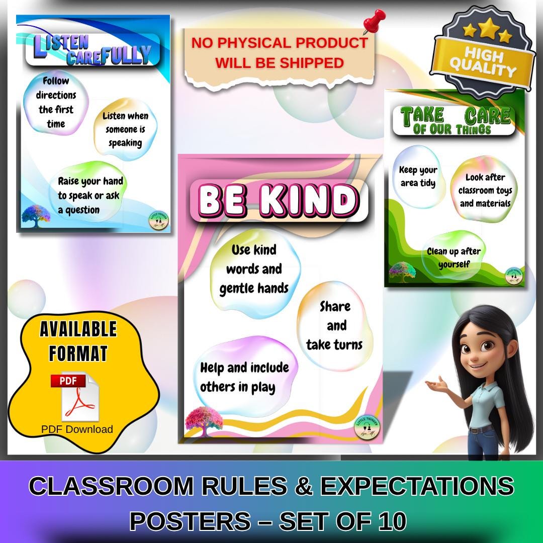 Classroom Rules Posters: Positive Behavior, Elementary Decor (PDF ...