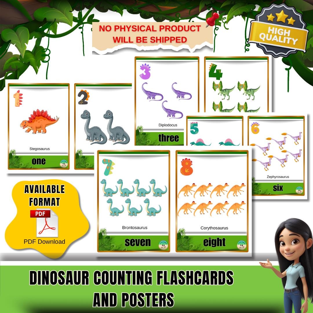 Dinosaur Counting Flashcards | Dinosaur Theme | Counting 1-20 - Etsy ...