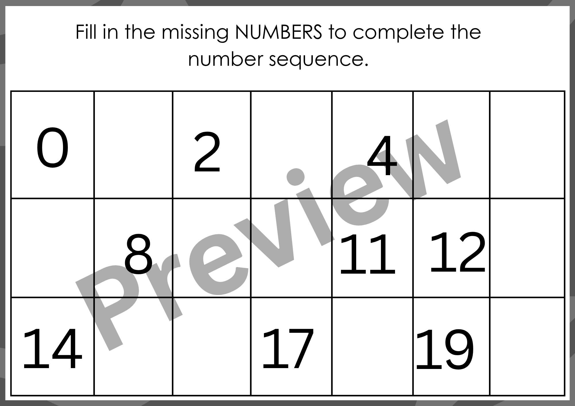 Number Charts, Numeracy, Number Worksheets, Fill in the Missing Numbers ...