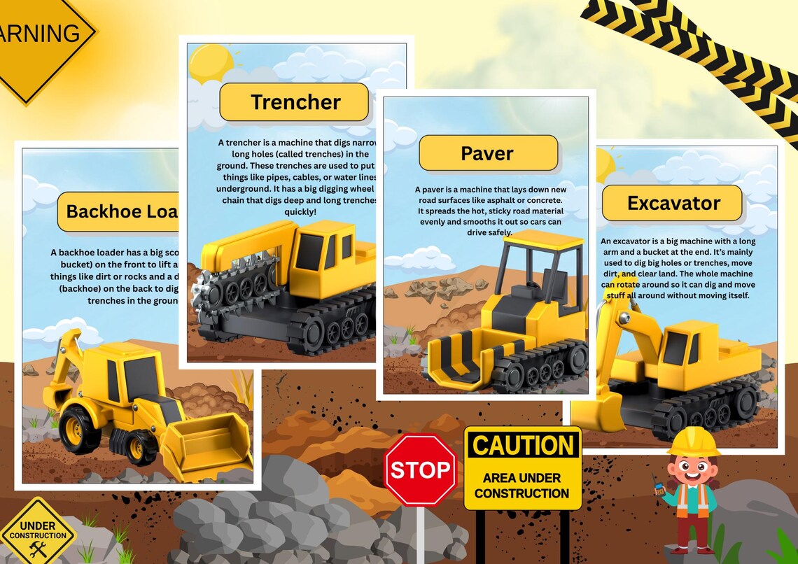Construction Vehicles Flash Cards | 16 Printable Cards for Kids | Colorful Educational Resource ...