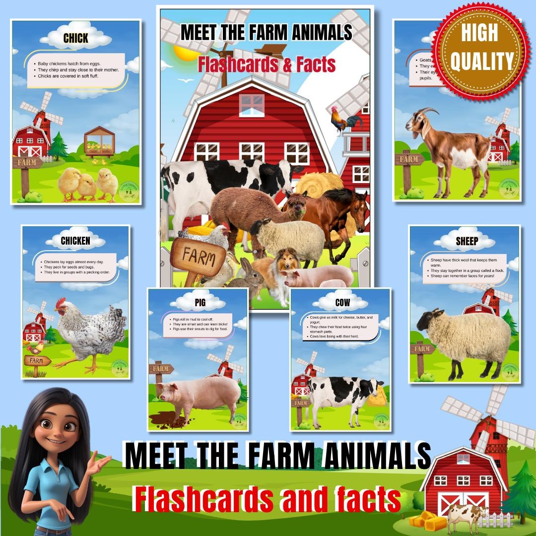 20 Farm Animal Flashcards With Fun Facts – Educational & Printable ...