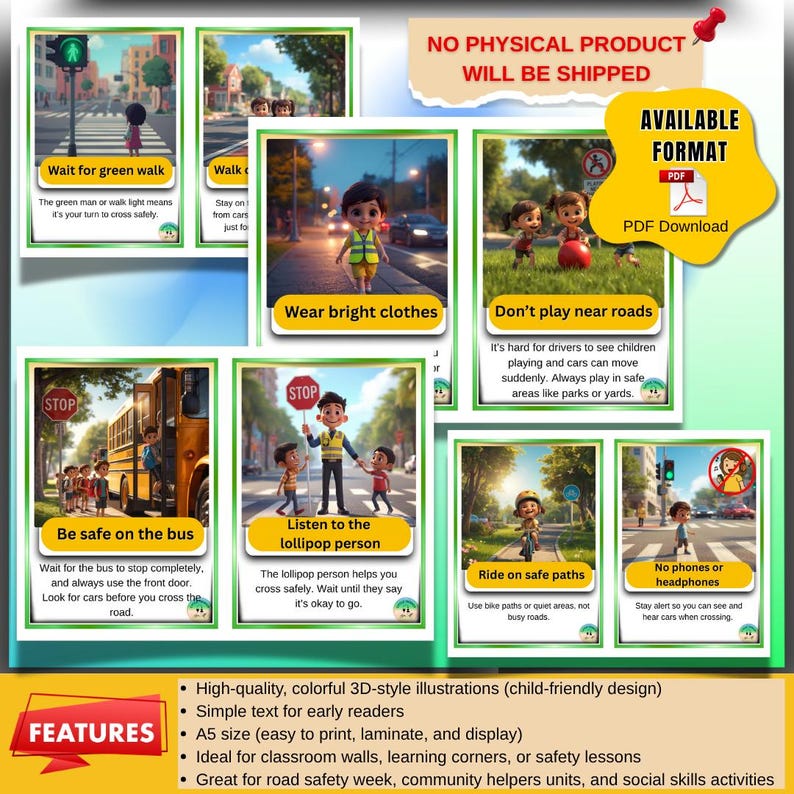Road Safety Flashcards for Kids: A5 Printable Cards (digital Download ...
