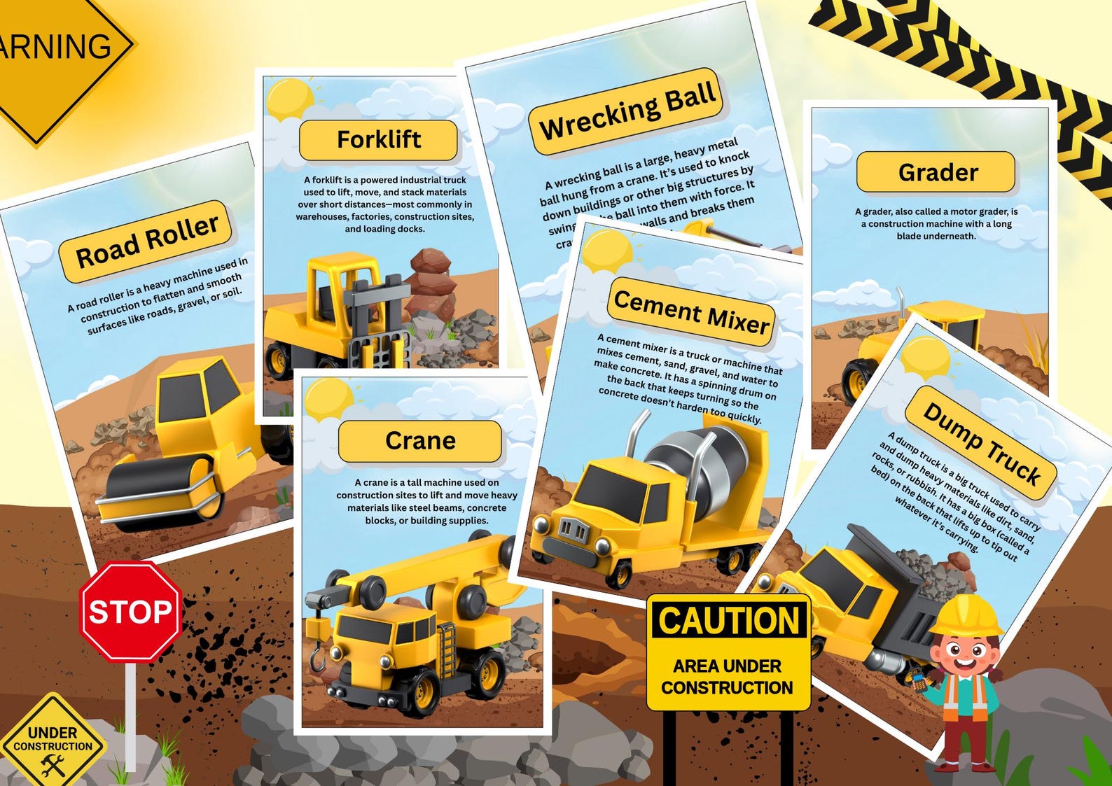 Construction Vehicles Flash Cards | 16 Printable Cards for Kids ...