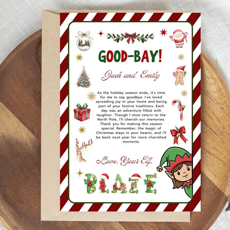 Personalized Elf Goodbye Letter Card | Printable Farewell (canva ...