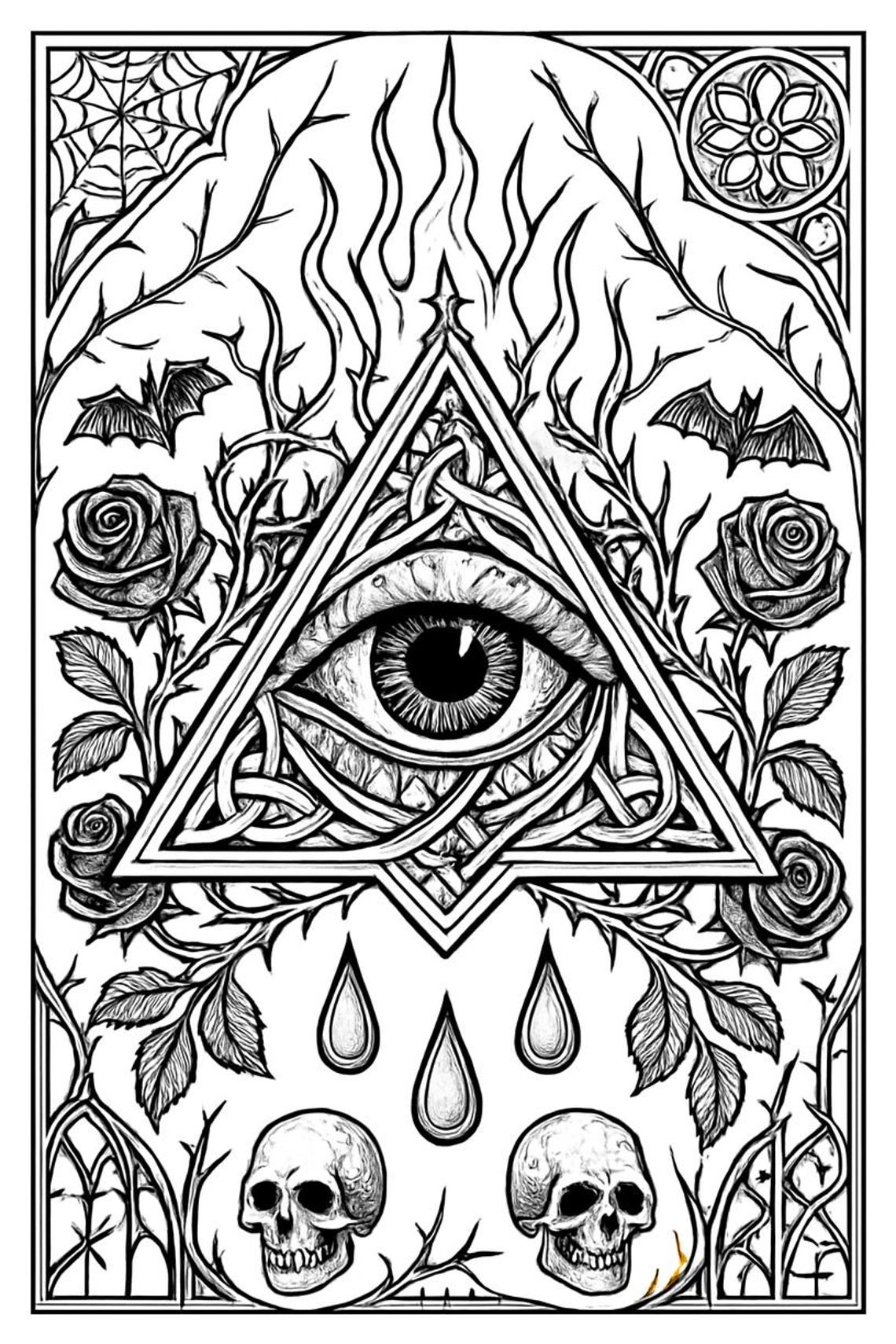Gothic Tattoo Coloring Book for Adults: Dark Fantasy Art (PDF ...