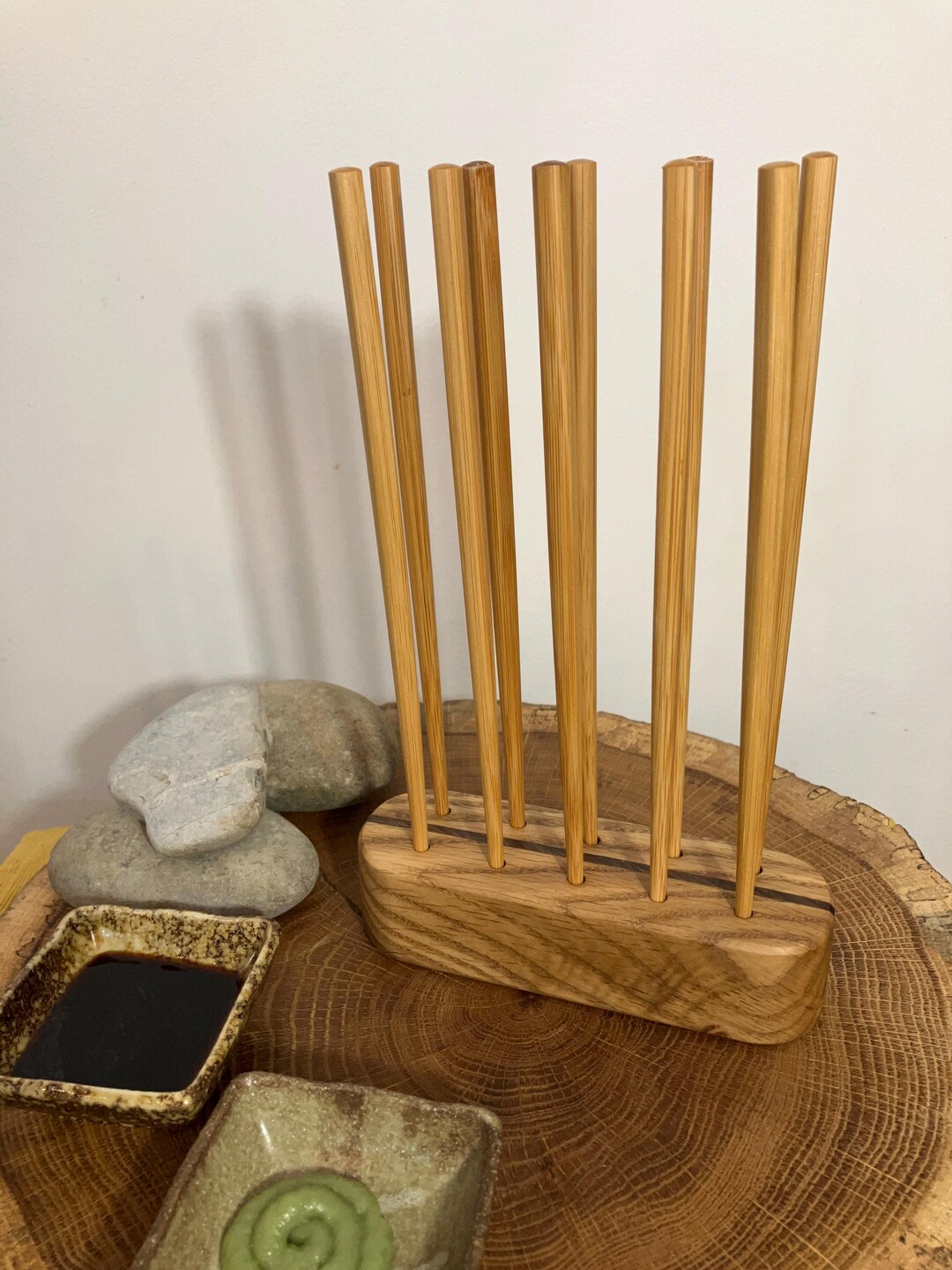 Handcrafted Hardwood Chopstick Stand – Oak & Walnut Inlay | Japanese ...