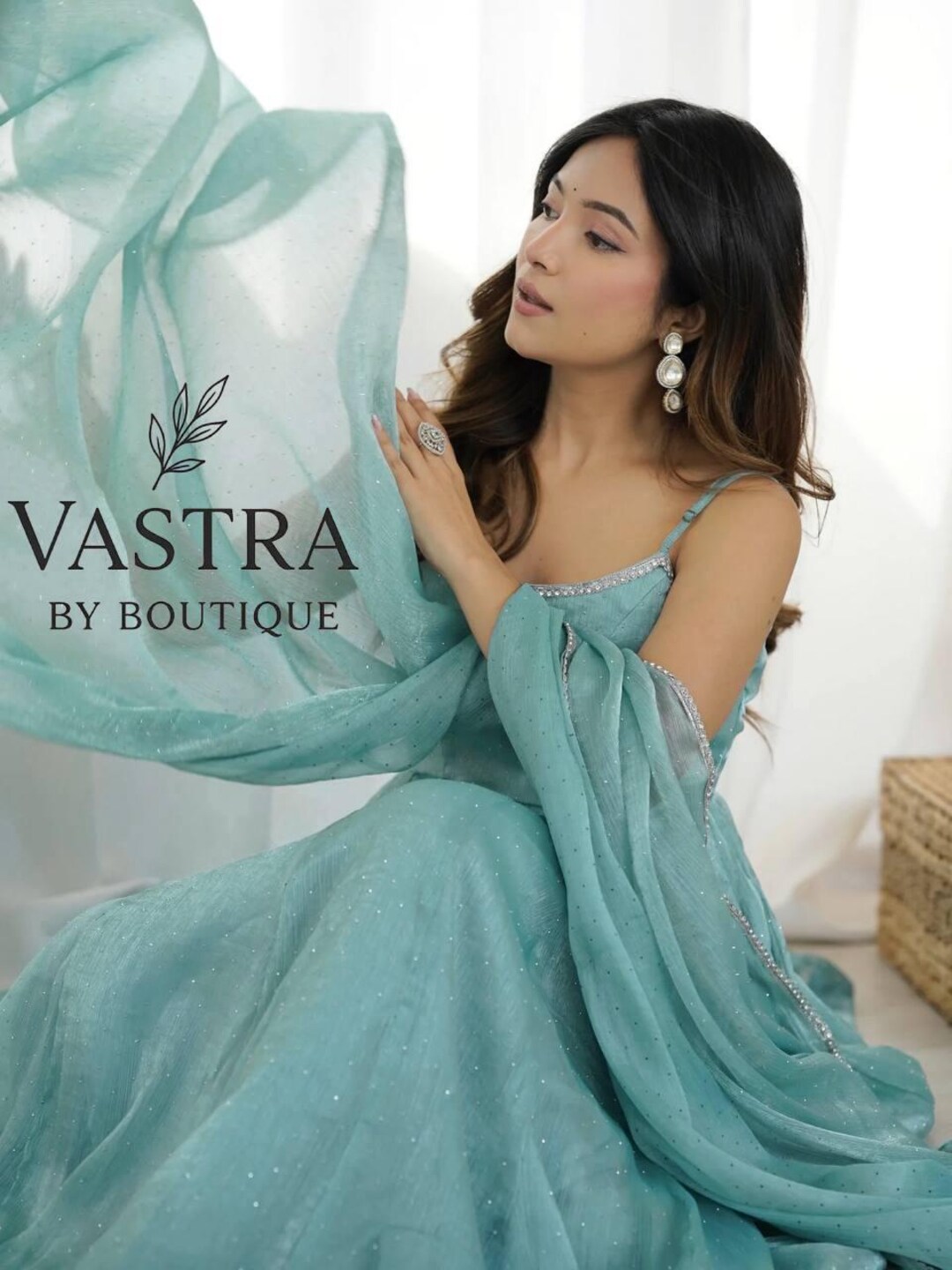 Crunchy Silk Anarkali Suit With Swarovski Work | Fully Flared Wedding ...