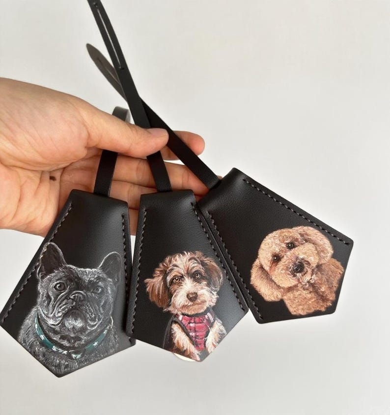 Hand-painted Pet Portrait Leather Bag Tag: Personalized Dog /cat ...