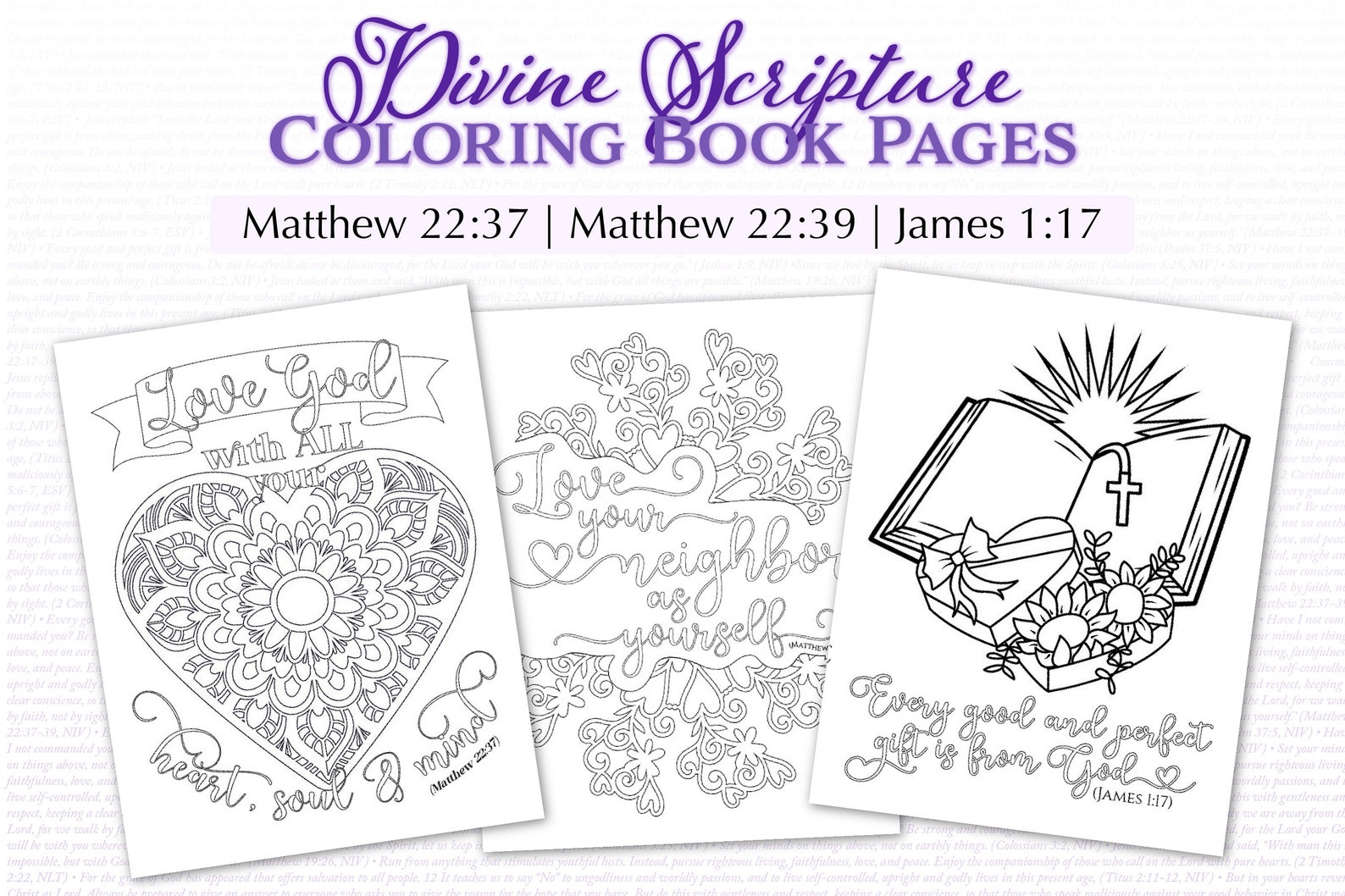 Divine Scripture Coloring Book ~ 12 Bible Verse Coloring Pages for ...