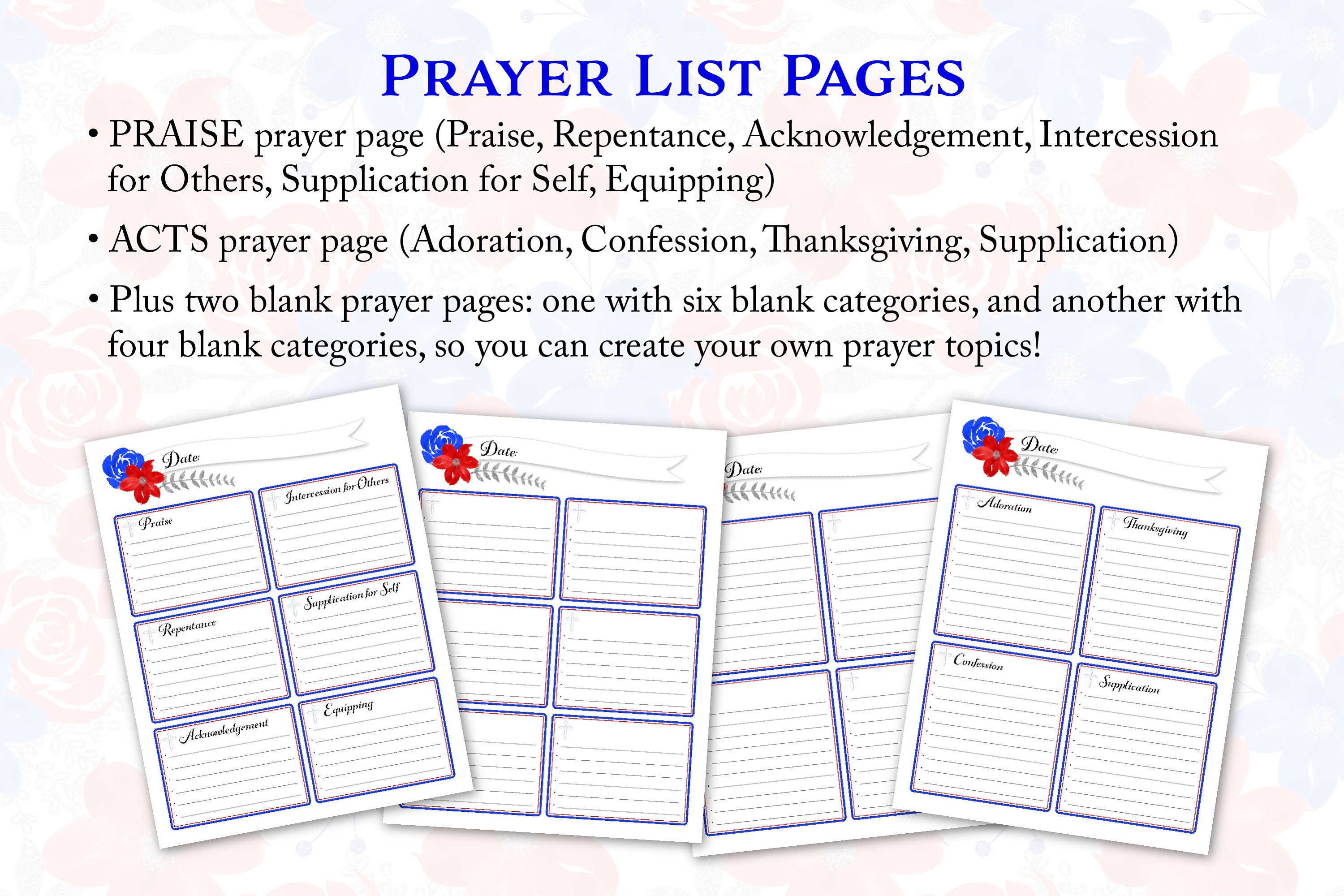 Prayer Journal Kit: Patriotic Floral Design (printable PDF) - Etsy