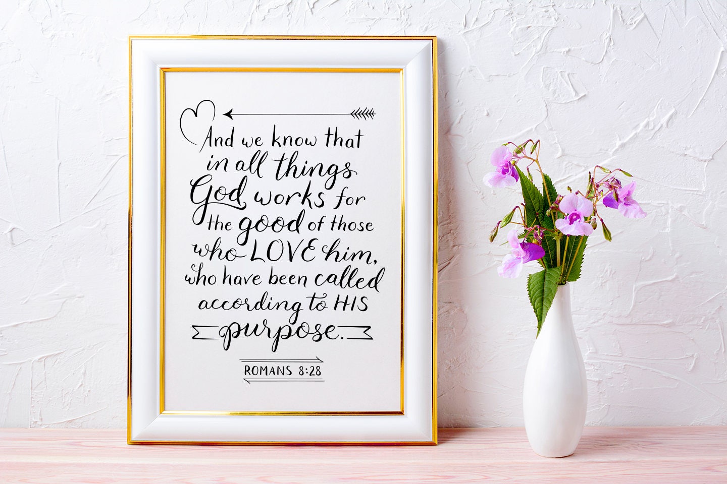 Bible Verse Wall Art ~ God Works for the Good ~ Romans 8:28 ~ Hand ...