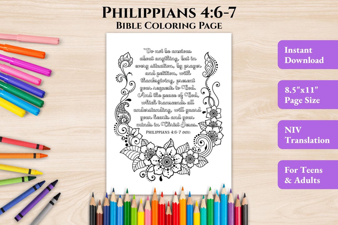 Philippians 4:6-7 Scripture Coloring Page ~ Creative Bible Study for ...