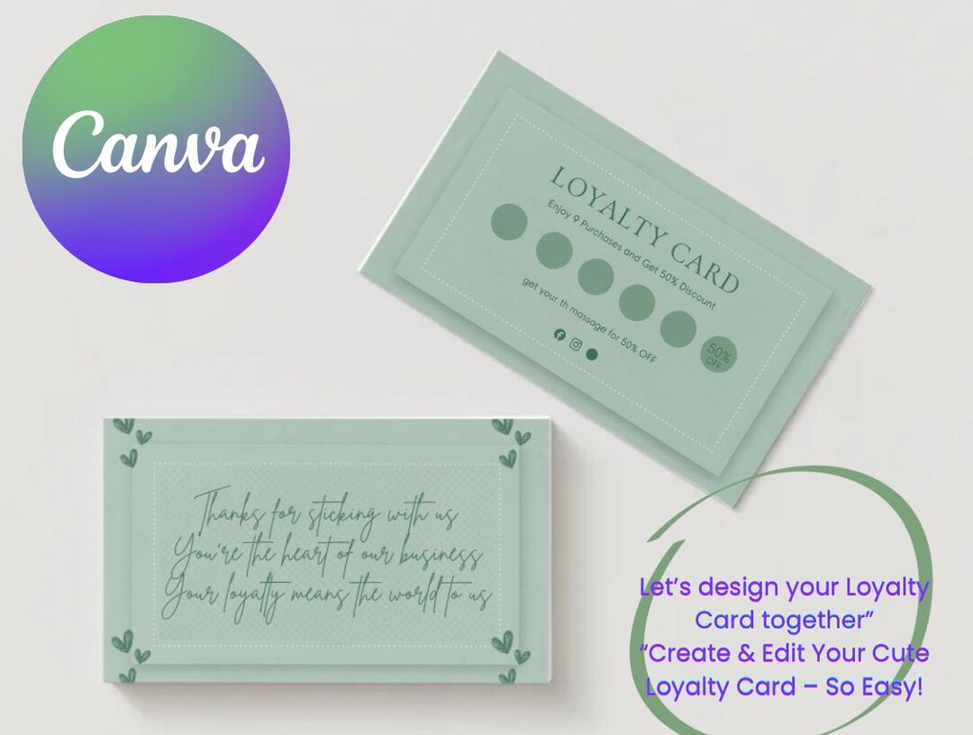 Editable Green Loyalty Card Template | Canva Punch Card for Spa ...
