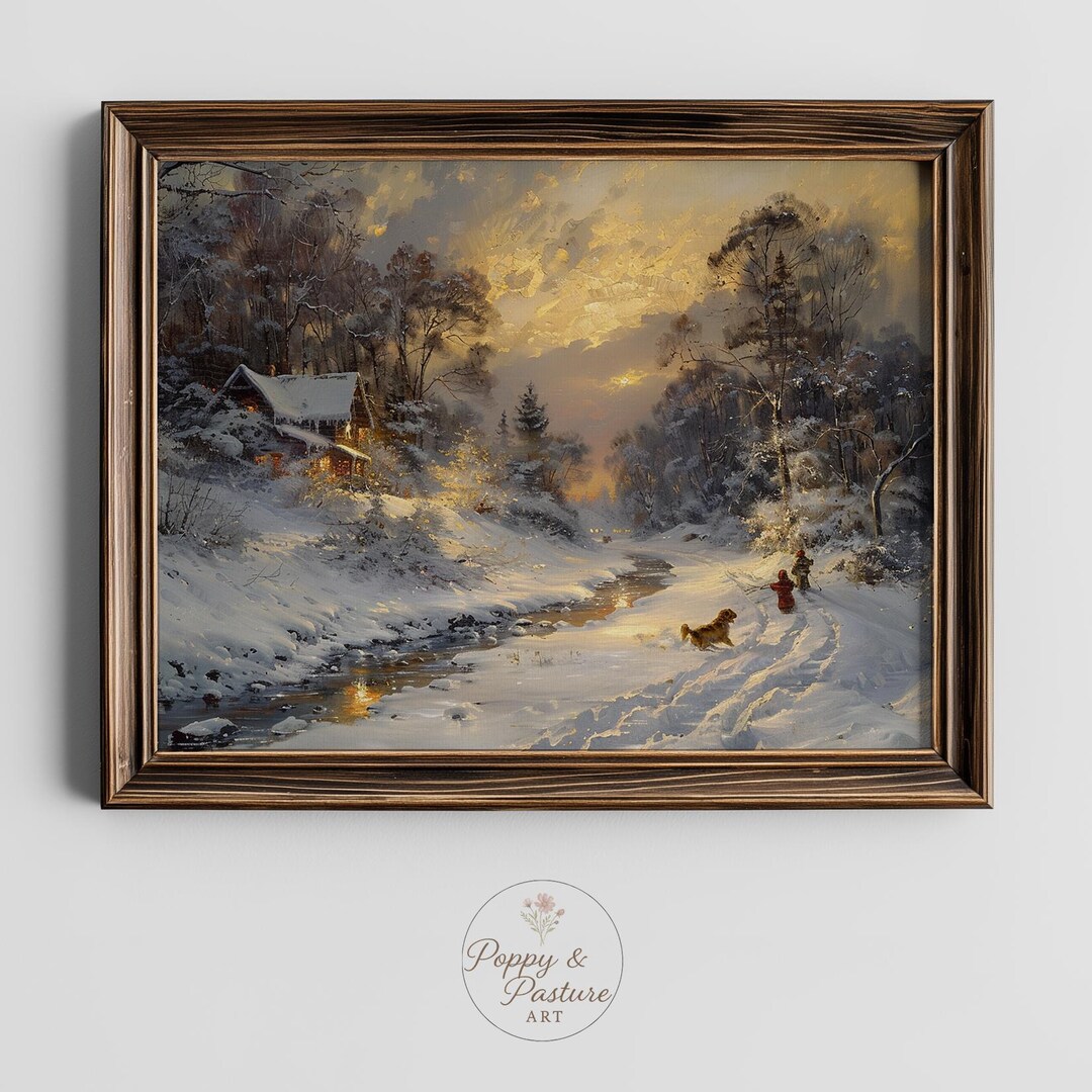 Cozy Printable Snowy Winter Scene - Children Making Snow Angels ...