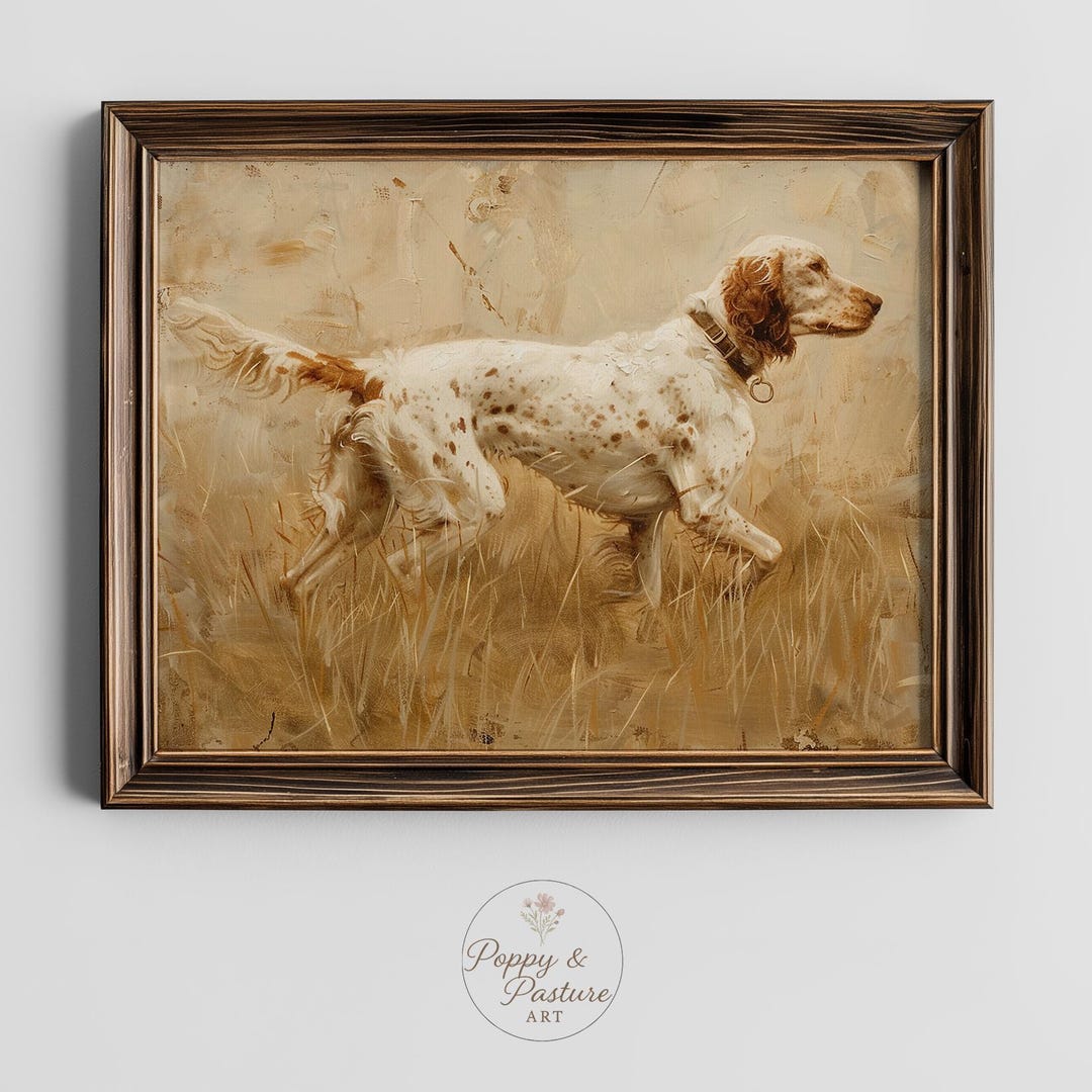 Vintage English Setter Print, Printable Rustic Dog Wall Art, Sepia ...