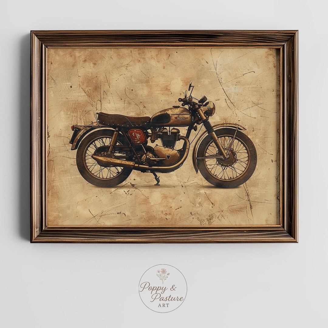 Vintage BSA Motorcycle Print - Classic Retro Illustration, Rustic ...