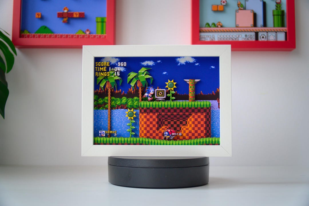 Sonic the Hedgehog Shadow Box | 3D SEGA Retro Game Art | Handmade Geeky ...