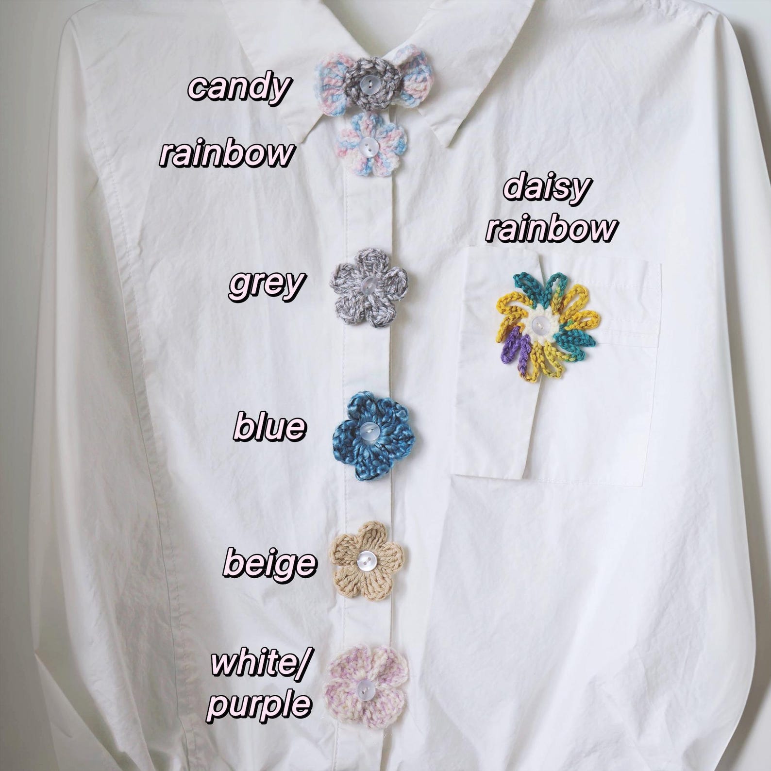 Crochet Flower Button Appliqué: Removable Shirt Embellishment - Etsy
