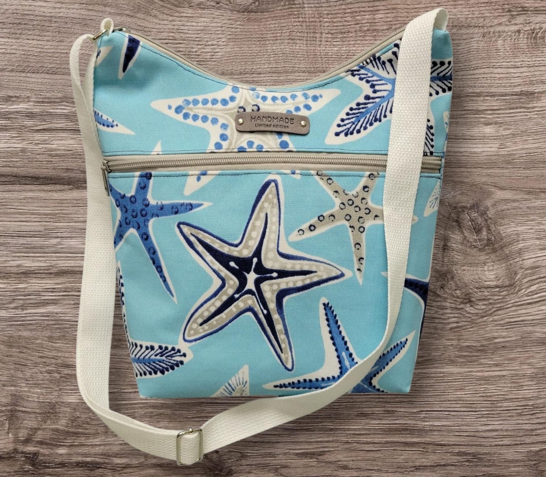 Starfish Beach Themed Crossbody Bag - Medium Sized Lightweight Purse ...