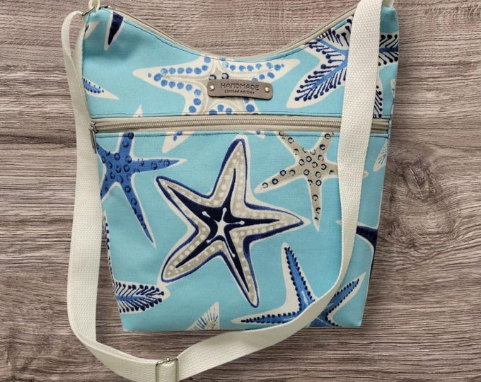 Starfish Beach Themed Crossbody Bag - Medium Sized Lightweight Purse ...
