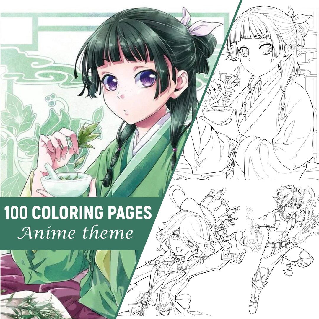 Anime Coloring Pages 100 Pieces for Adults and Kids, Printable PNG ...