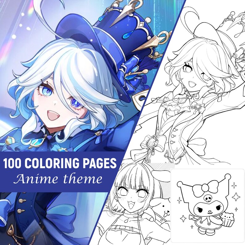 Anime Coloring Pages 100 Pieces for Adults and Kids, Printable PNG ...
