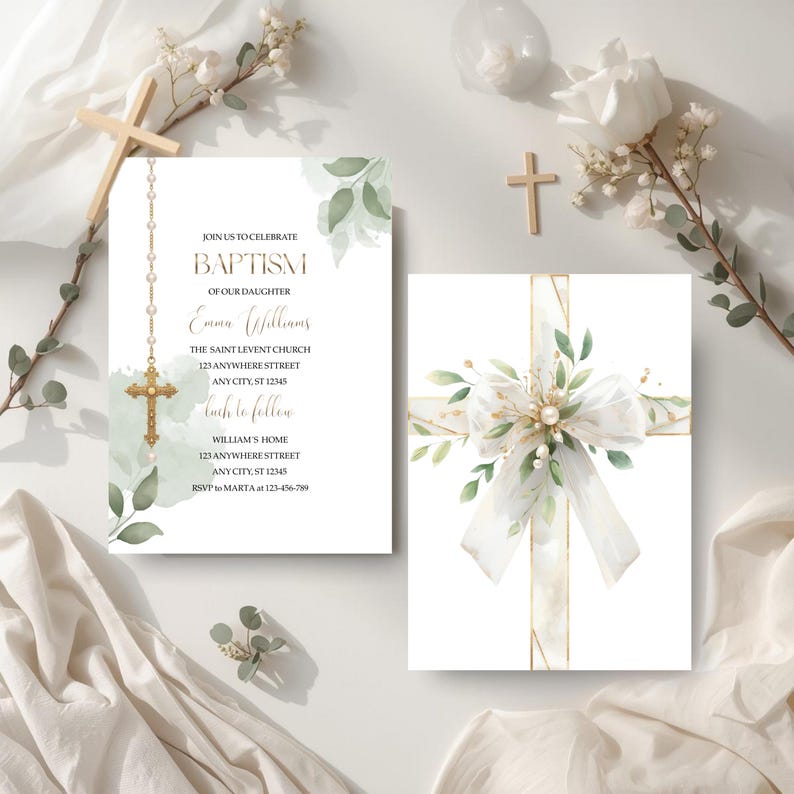 Baptism Invitation Template | Neutral Christening Invite | Editable ...