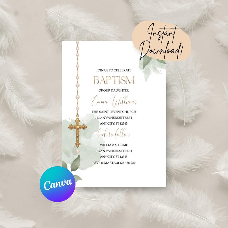 Baptism Invitation Template | Neutral Christening Invite | Editable ...