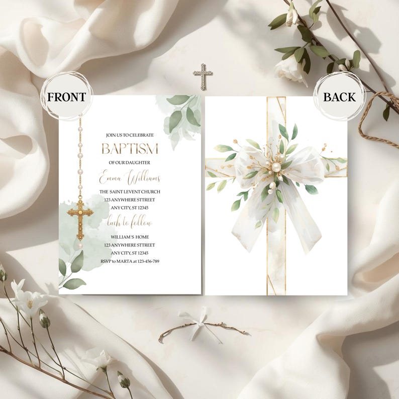 Baptism Invitation Template | Neutral Christening Invite | Editable ...
