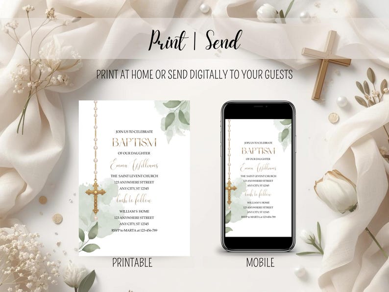Baptism Invitation Template | Neutral Christening Invite | Editable ...