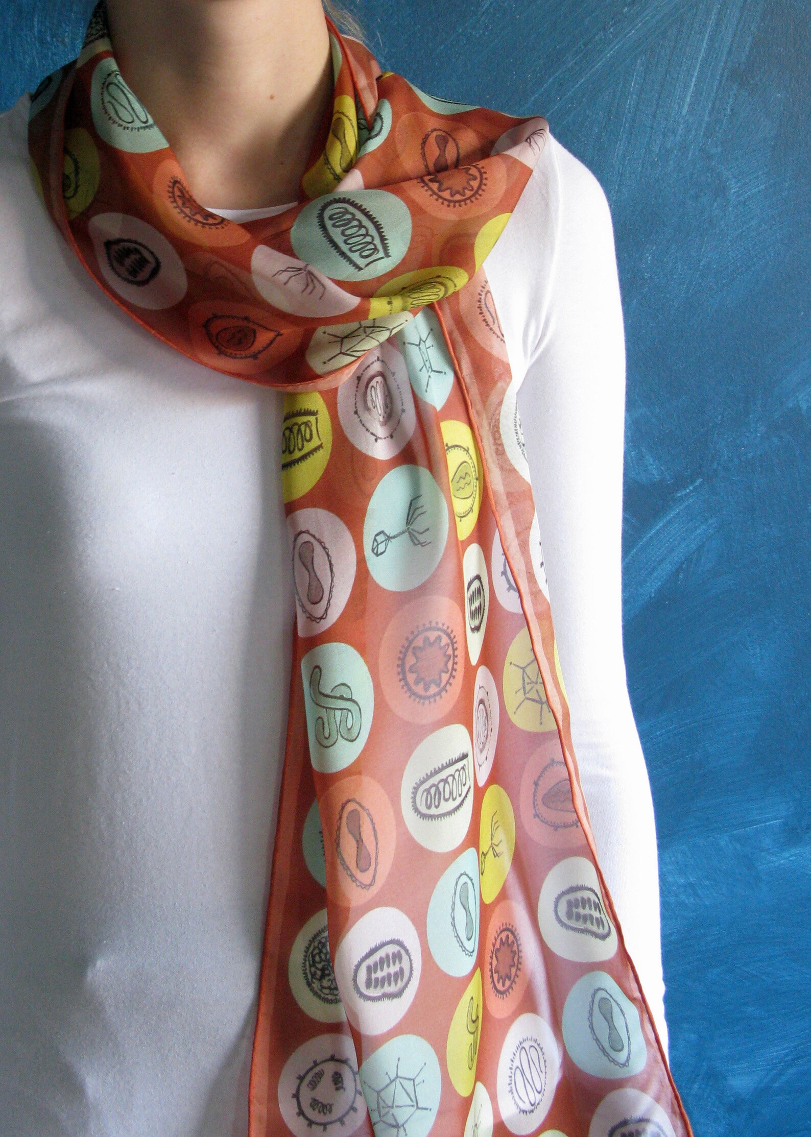 Virus Dots Silk Chiffon Scarf - Rust With Sage and Gold - Etsy