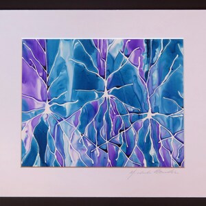 Pyramidal Neurons in Blue and Purple Original Ink Painting on Yupo of ...