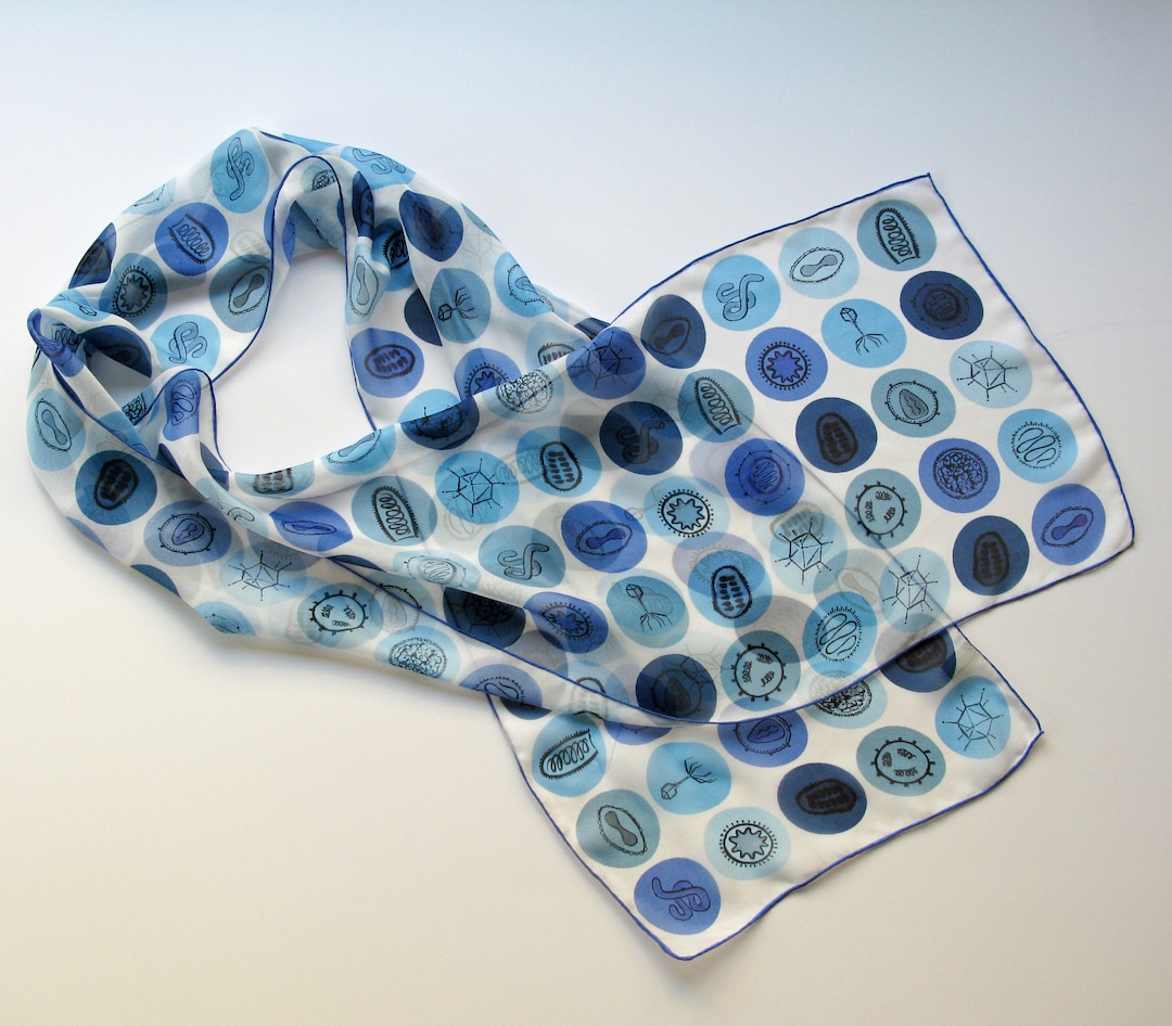 Virus Dots Silk Chiffon Scarf - Blue on White - Etsy