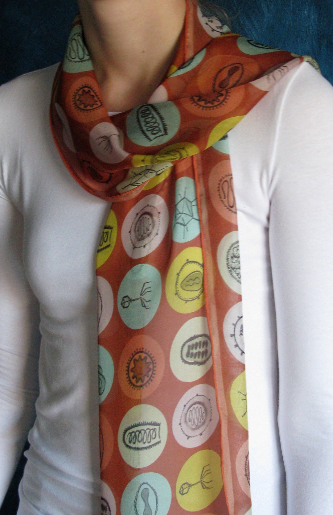 Virus Dots Silk Chiffon Scarf - Rust With Sage and Gold - Etsy