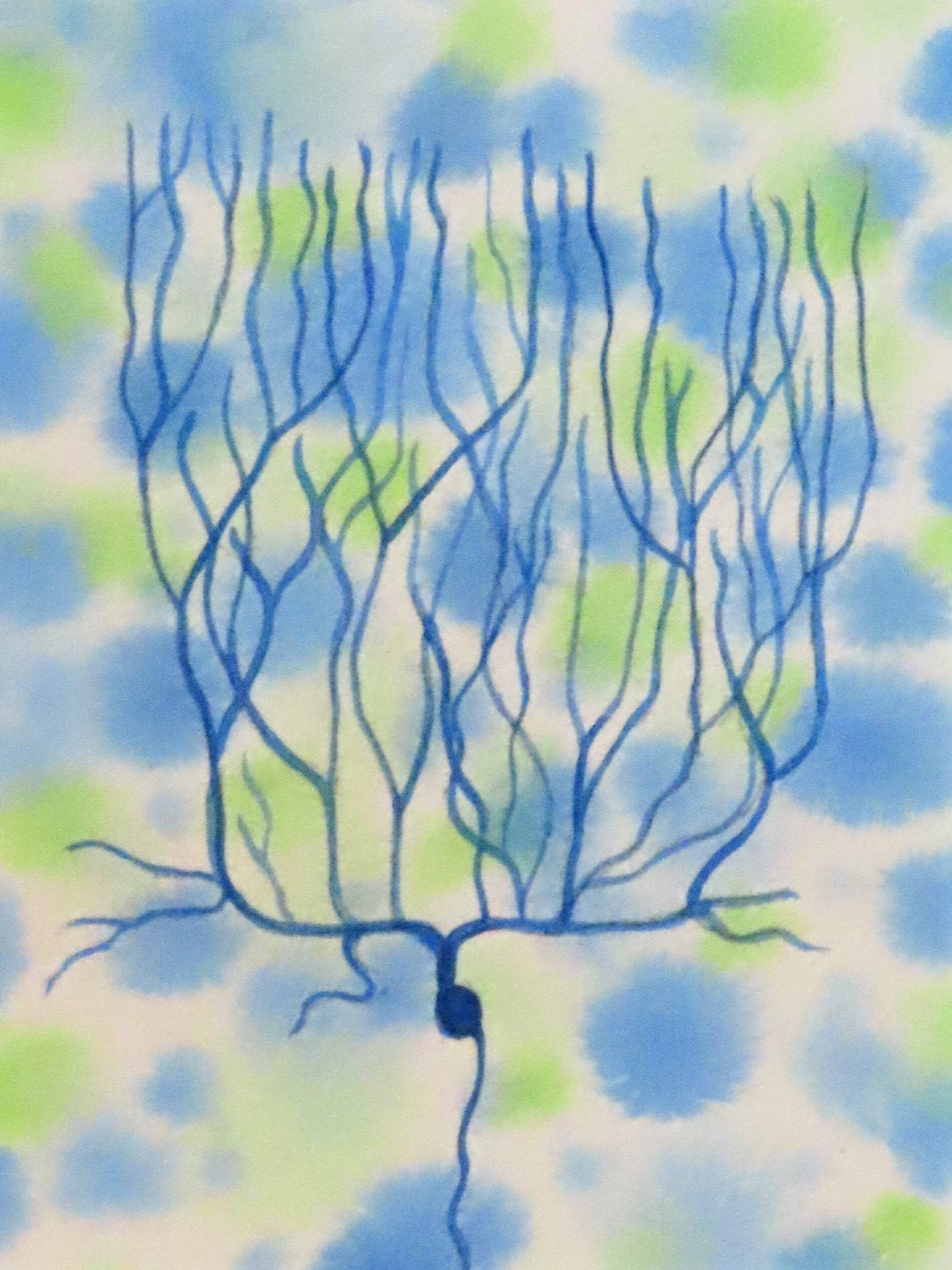 Vintage-style Purkinje Cell in Green and Blue - Original Watercolor ...