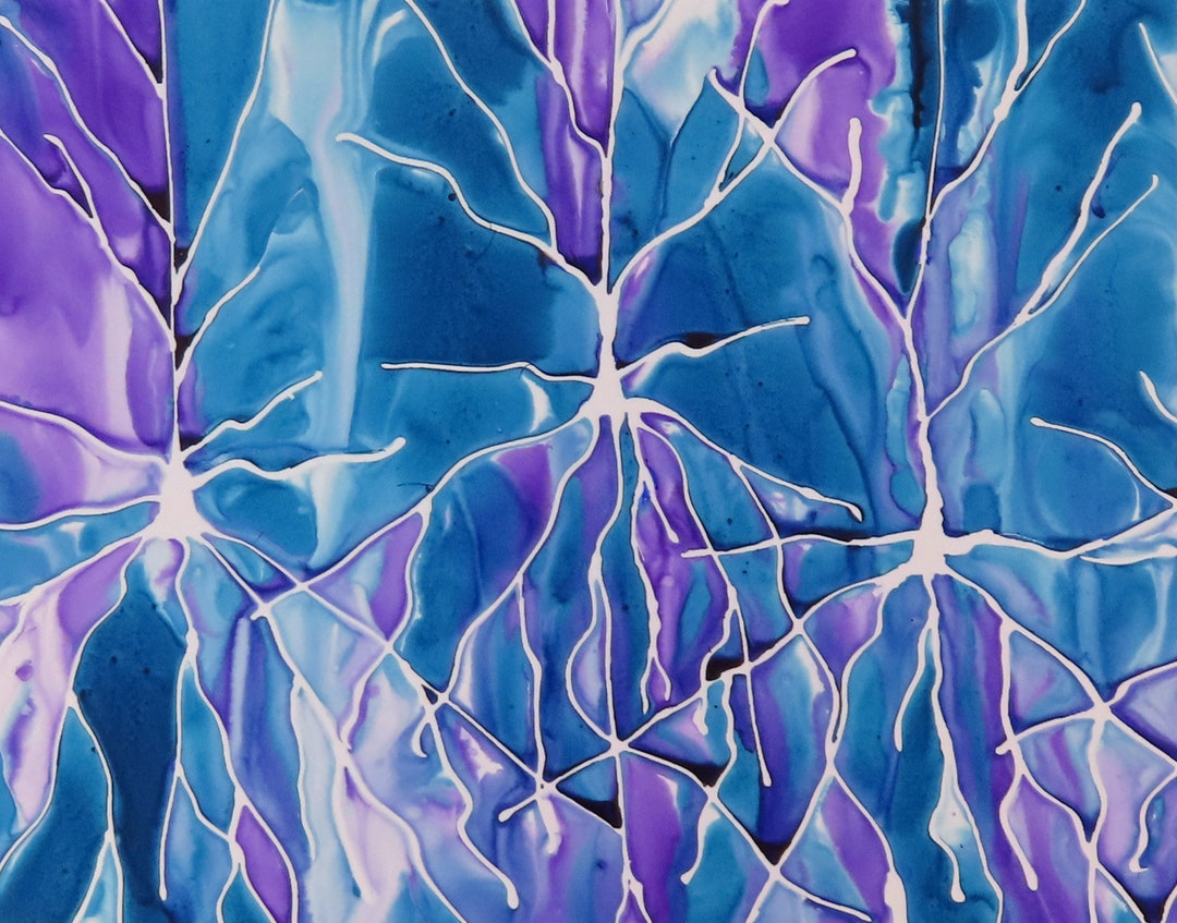 Pyramidal Neurons in Blue and Purple Original Ink Painting on Yupo of ...