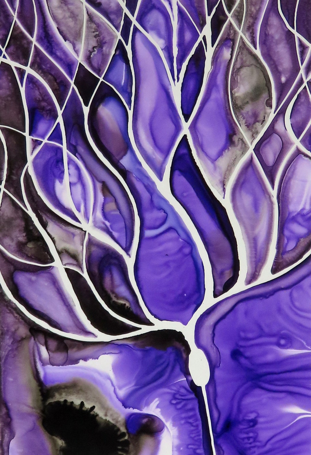 Purkinje Neuron in Purple and Black - Original Ink Painting of Brain ...