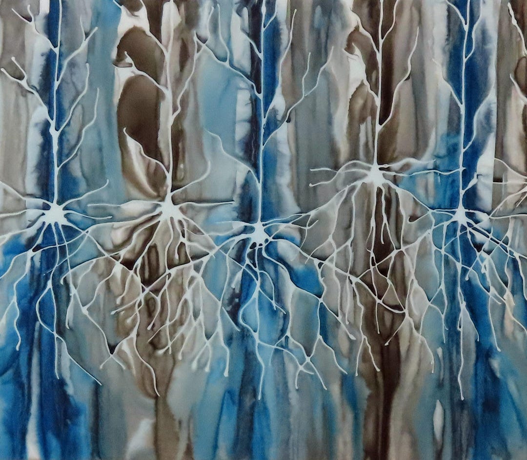 Black and Indigo Neuron Forest - Original Ink Painting on Yupo of Brain ...