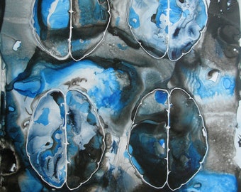 Brain Scan 14 Original Ink Painting on Yupo Neuroscience | Etsy